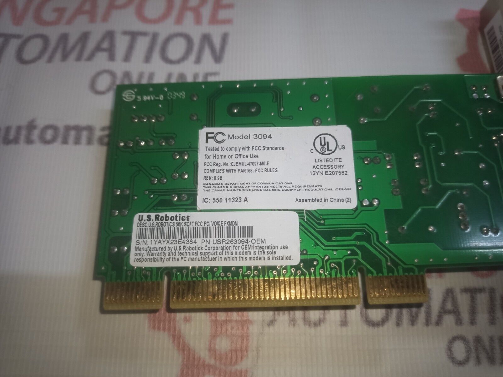 U.S.Robotics 56kbps PCI voice FAX / Modem USR263094-OEM Model. 3094 ...