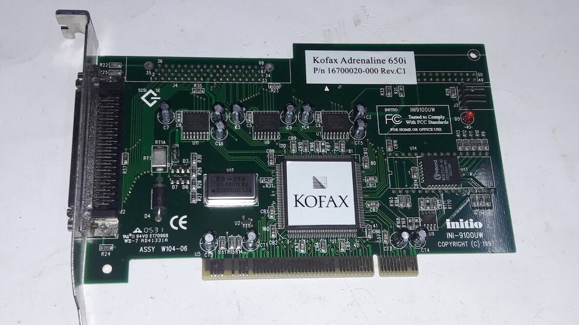 Kofax Adrenaline 650i 16700014-000 Rev D ASB-3940UW 68p Controller Card ...