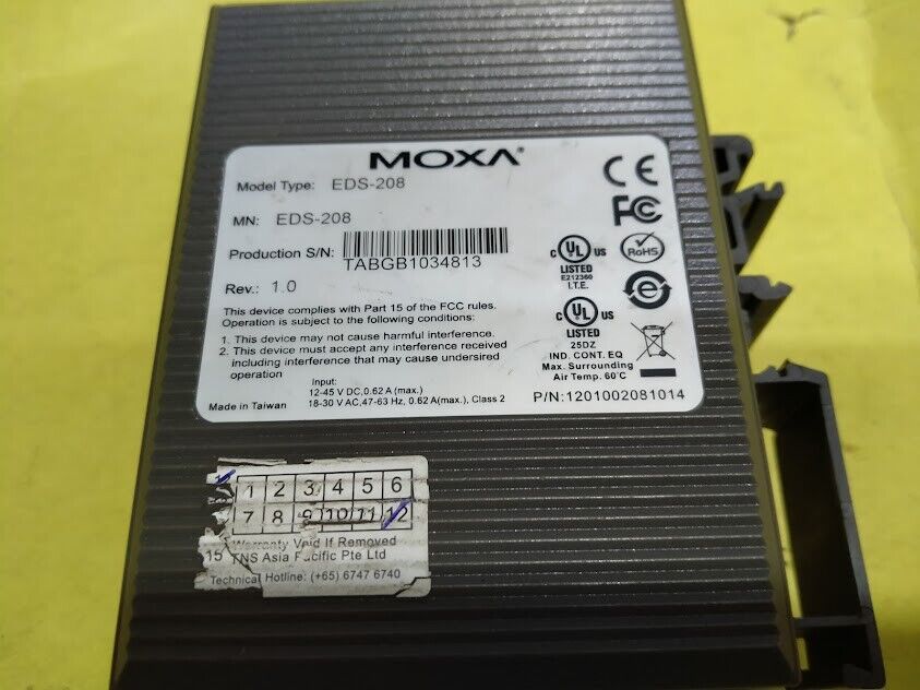 Moxa EDS-208 Rev 1.0 1201002081014 8-Port Industrial Ethernet Switch ...